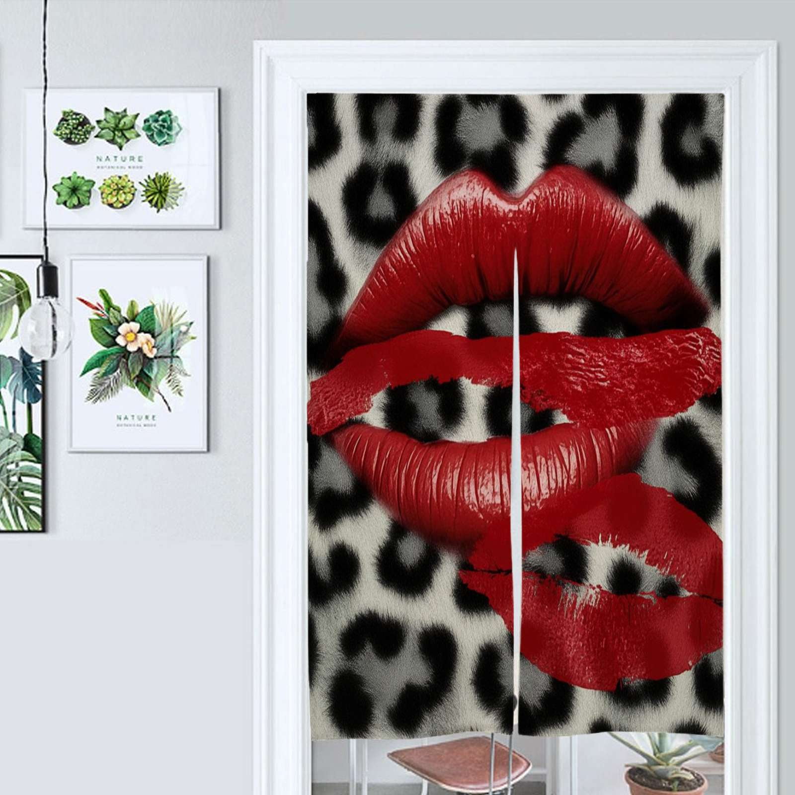 Red Lips Leopard Print Background Door Curtain Nordic Living Room ...