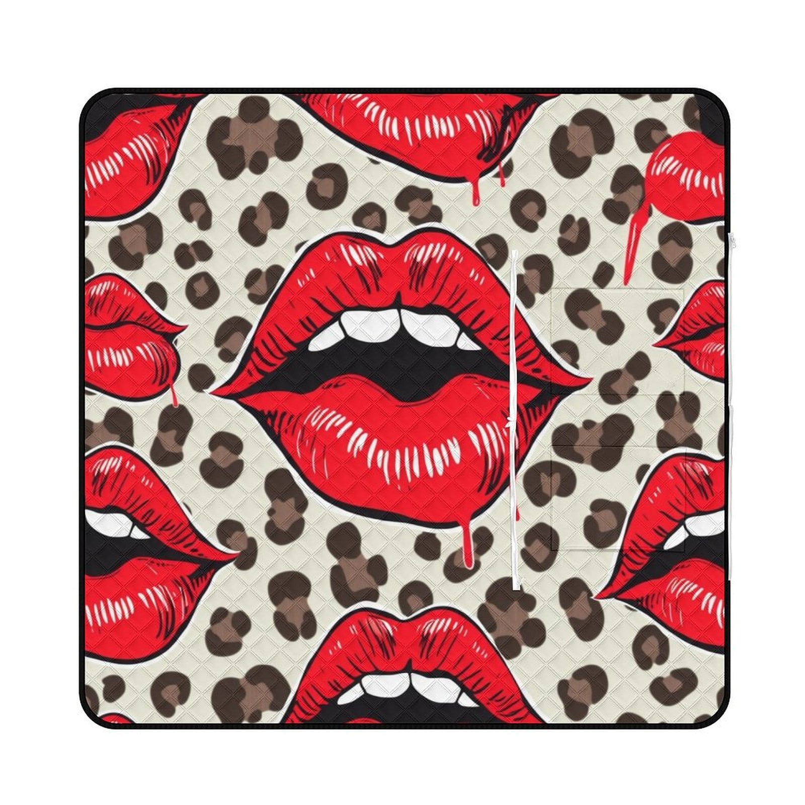 Red Lips Leopard Print Portable Waterproof Outdoor Picnic Mat Camping ...