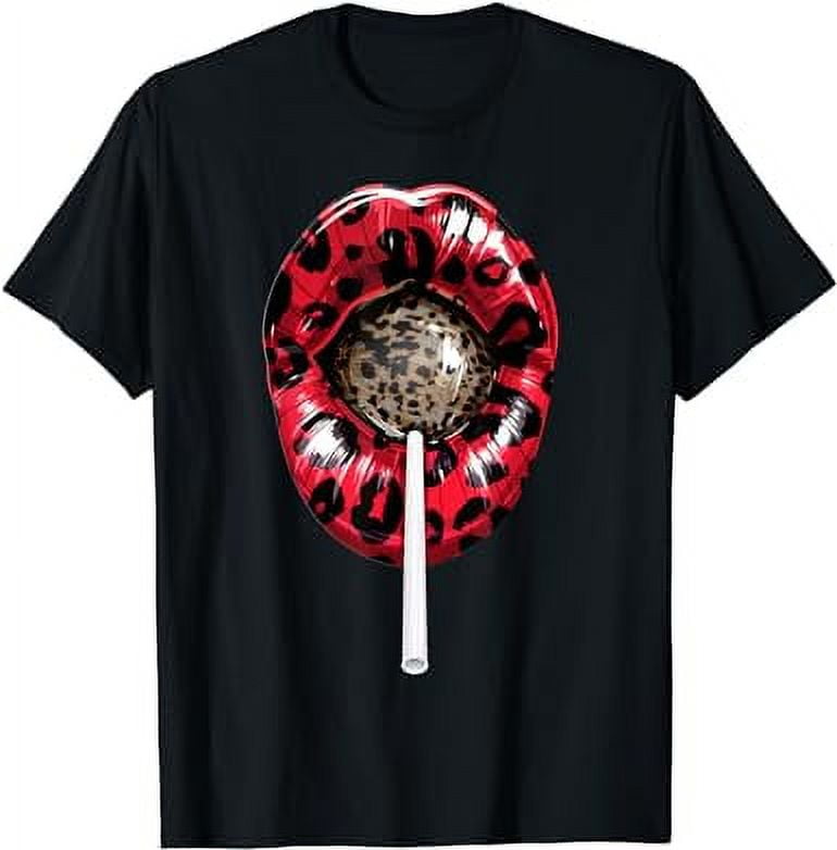 Red Lips Leopard Print Tongue T-Shirt | Cheetah Animal Print T-Shirt ...