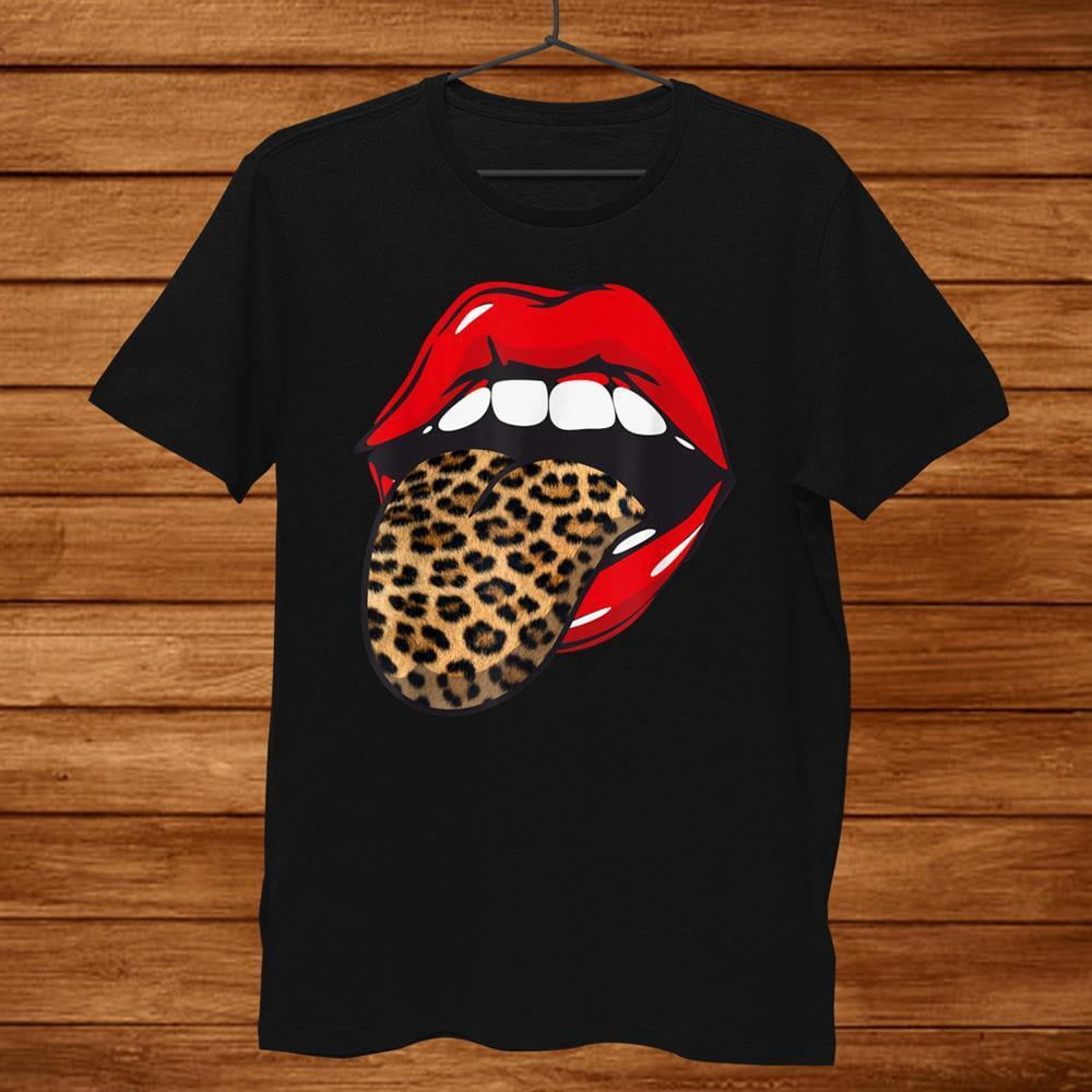 Red Lips Leopard Tongue Animal Print Trendy Design Guepard T-shirt Size ...