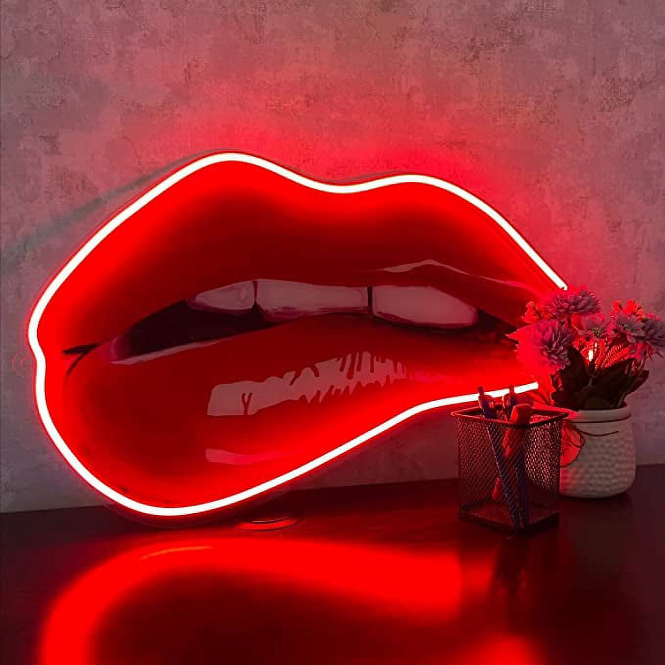 UV Printed Red Lips LED Neon Light Sign (24 x 15 inches) - Wall Decor ...