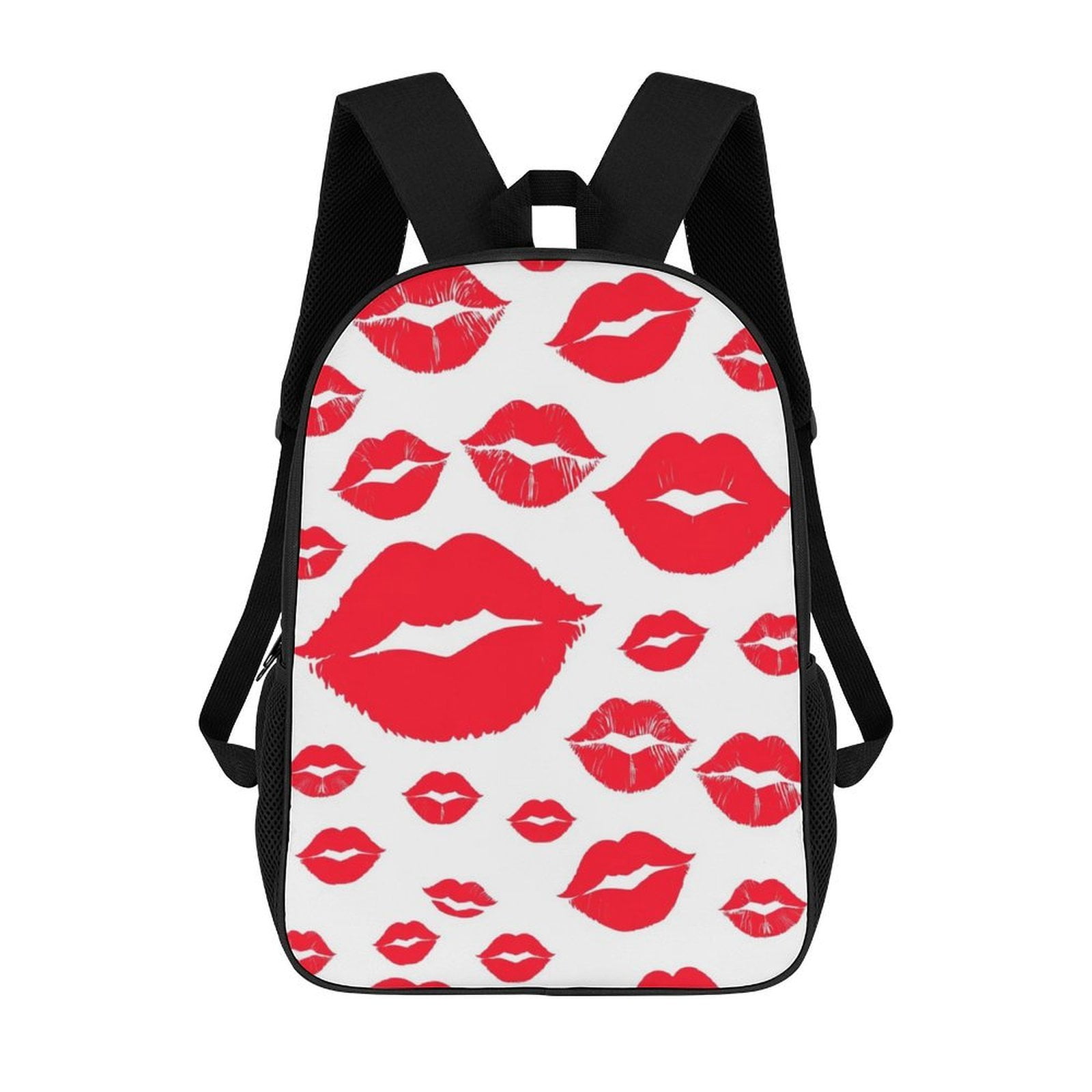 Red Lips Pattern Background Backpack Printed Zipper Backpack Book Bag ...