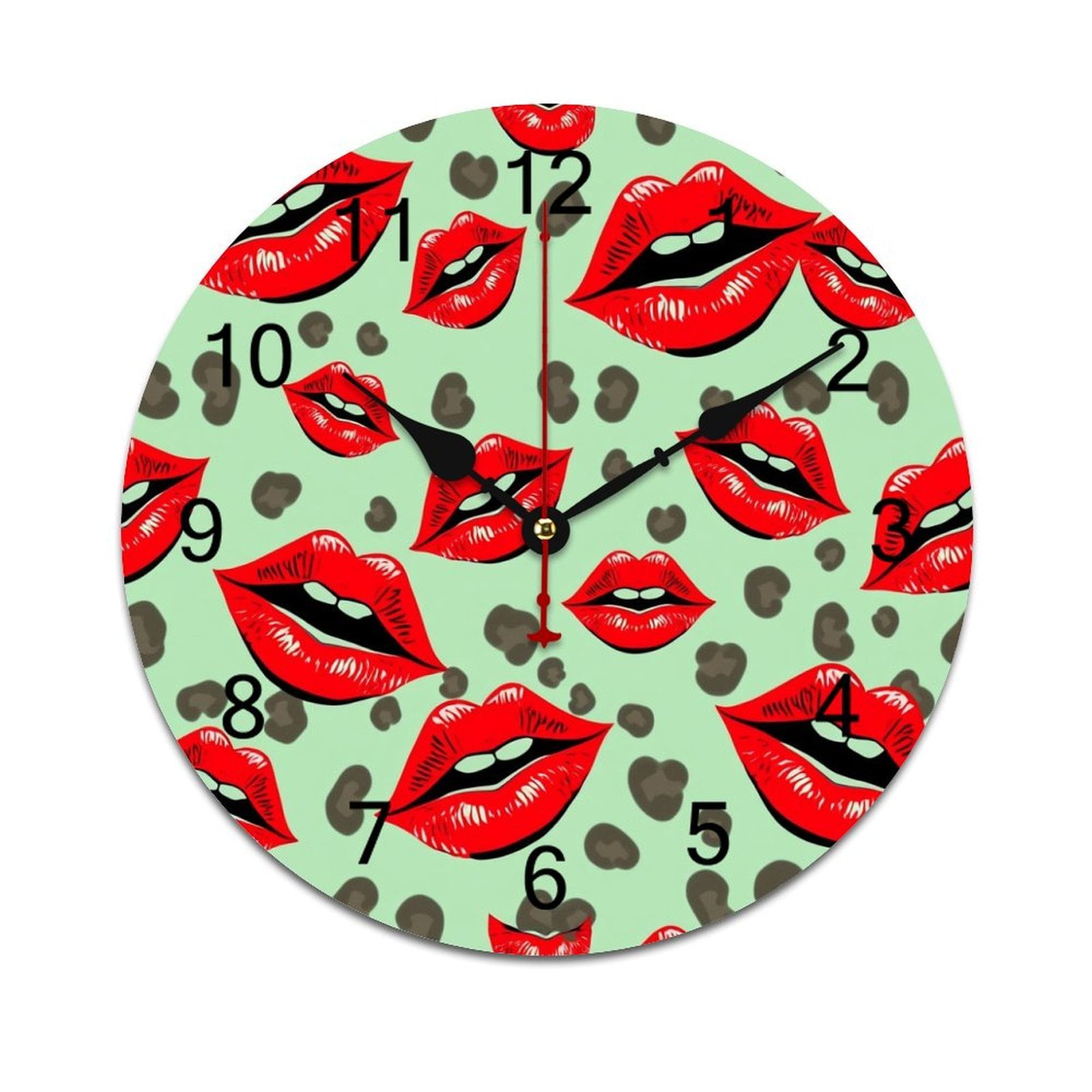 Red Lips Pattern Silent Wall Clock Movement Battery Clock Mechanism ...