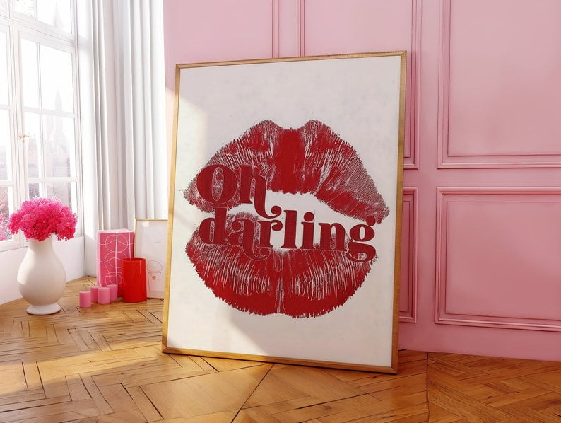 Red Lips Poster: Oh Darling Modern Wall Art, Unframed Canvas Size 8x12 ...