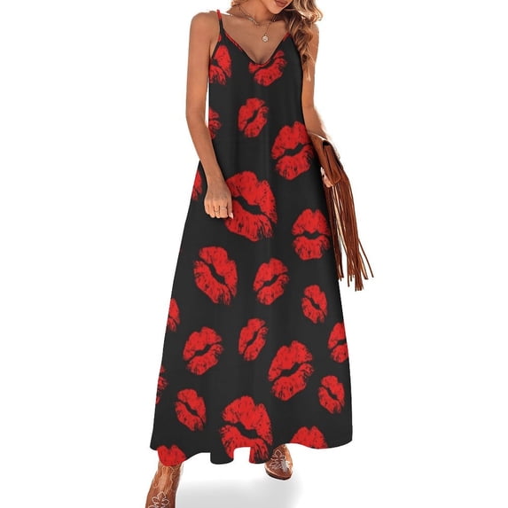 Red Lips Sleeveless Dress loose women's dress cocktail dresses skirt ...