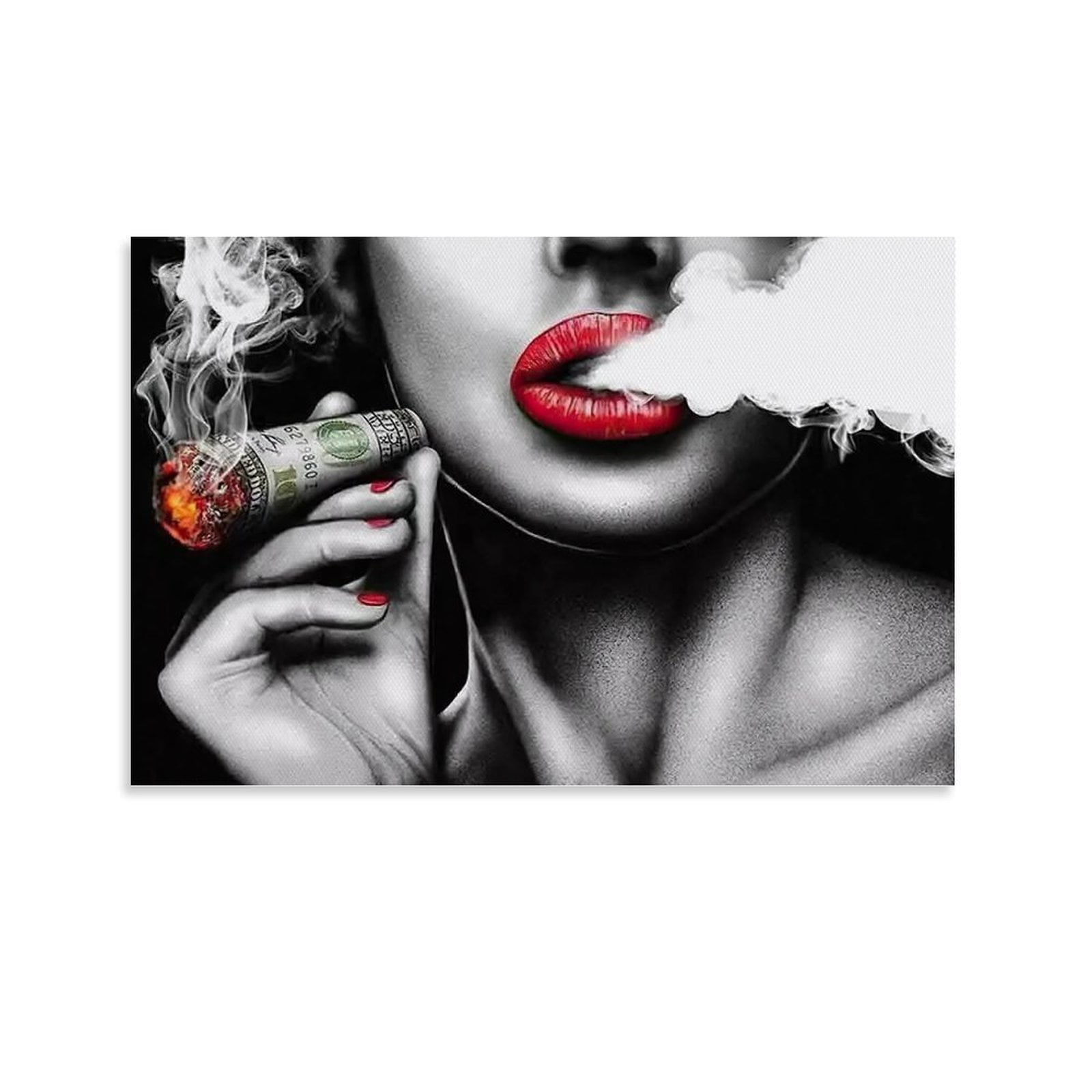 Red Lips Smoking Woman Poster Wall Art Canvas Aesthetic Music And ...