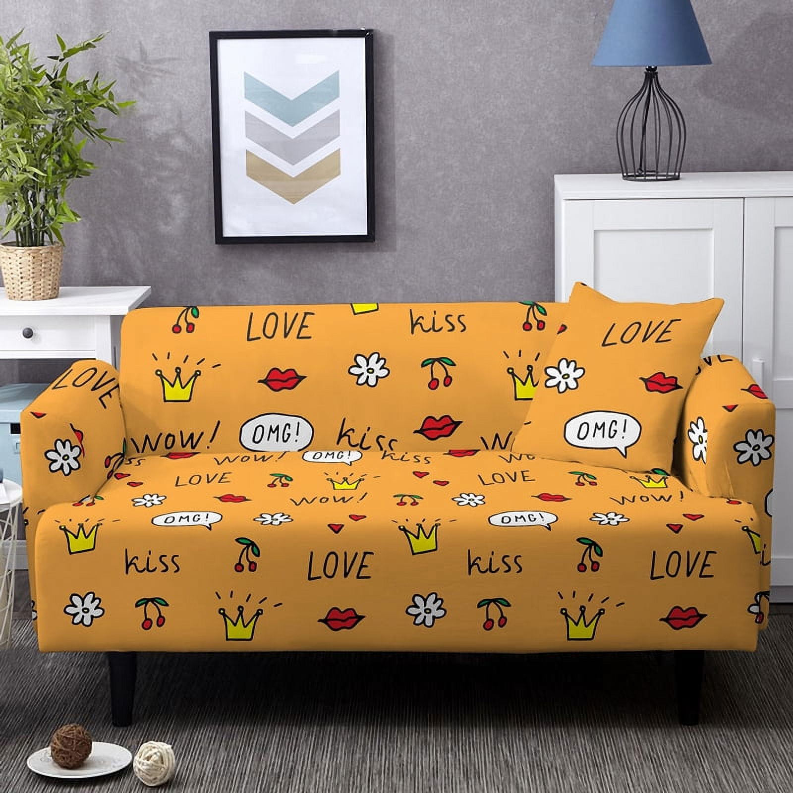 Red Lips Stretch Sofa Cover Dust-proof Washable Corner Slipcover ...