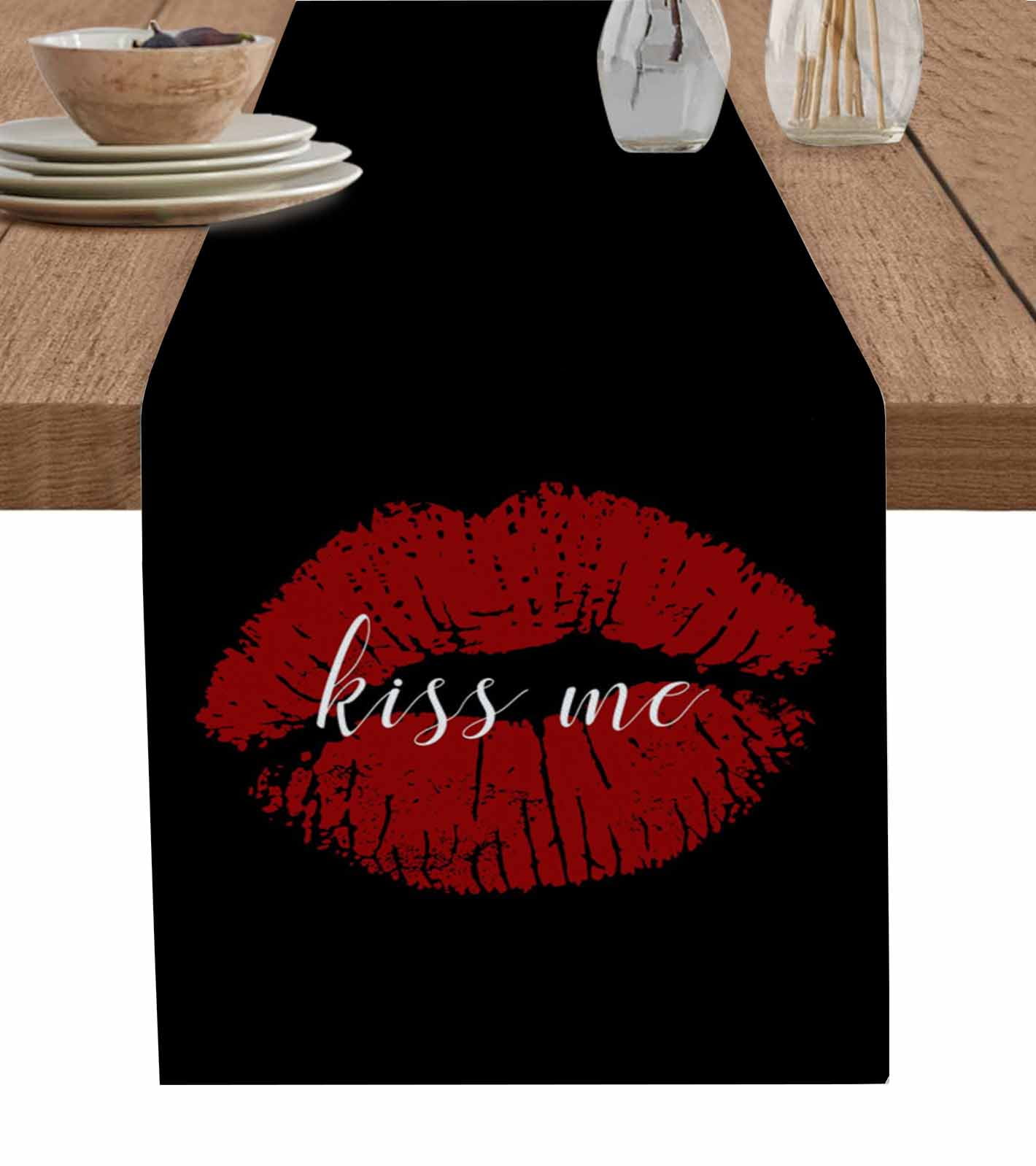 Red Lips Table Runner 108 Inches, Black Modern Abstract Retro Aesthetic ...