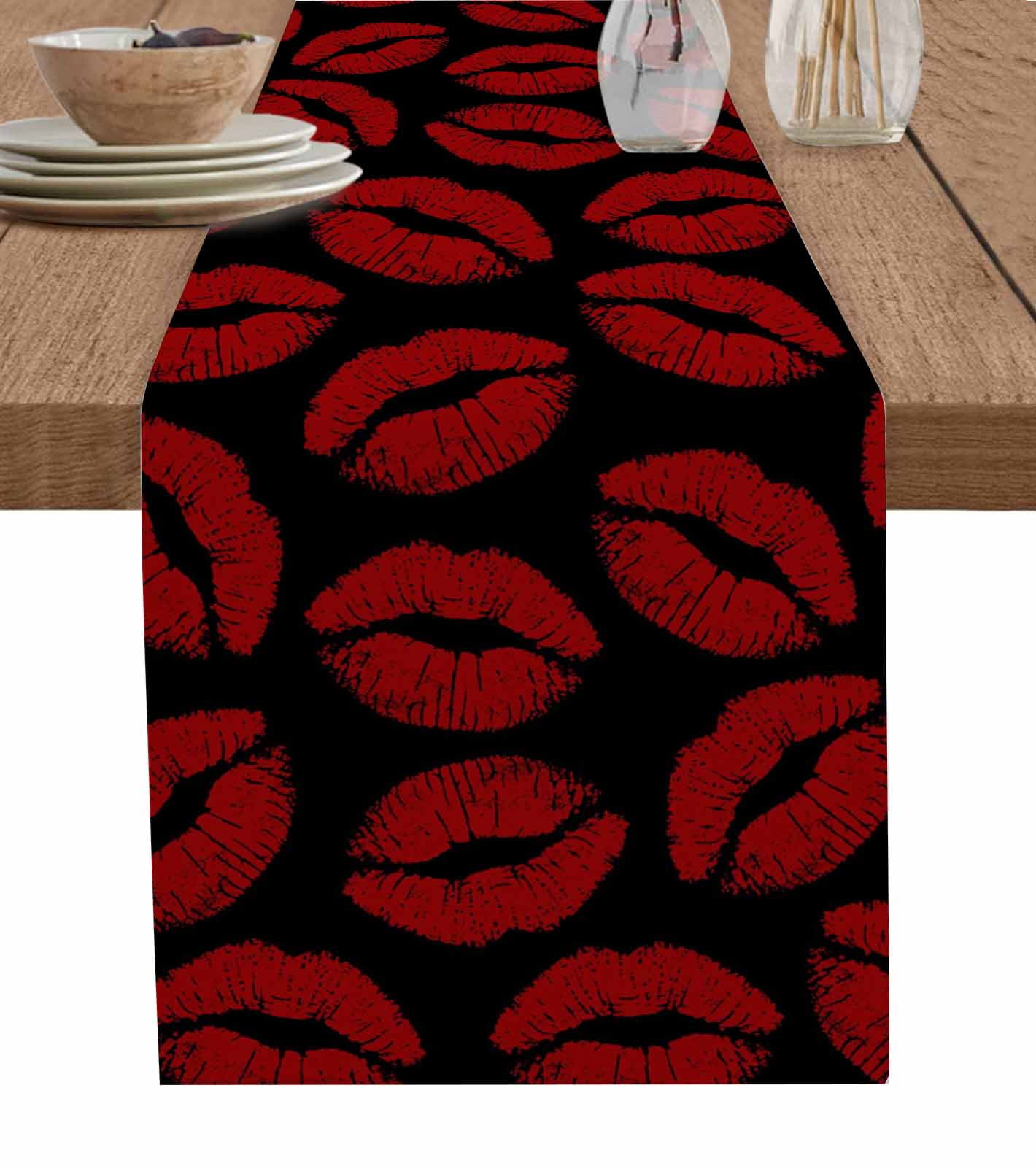 Red Lips Table Runner 72 Inches, Modern Abstract Romantic Texture ...