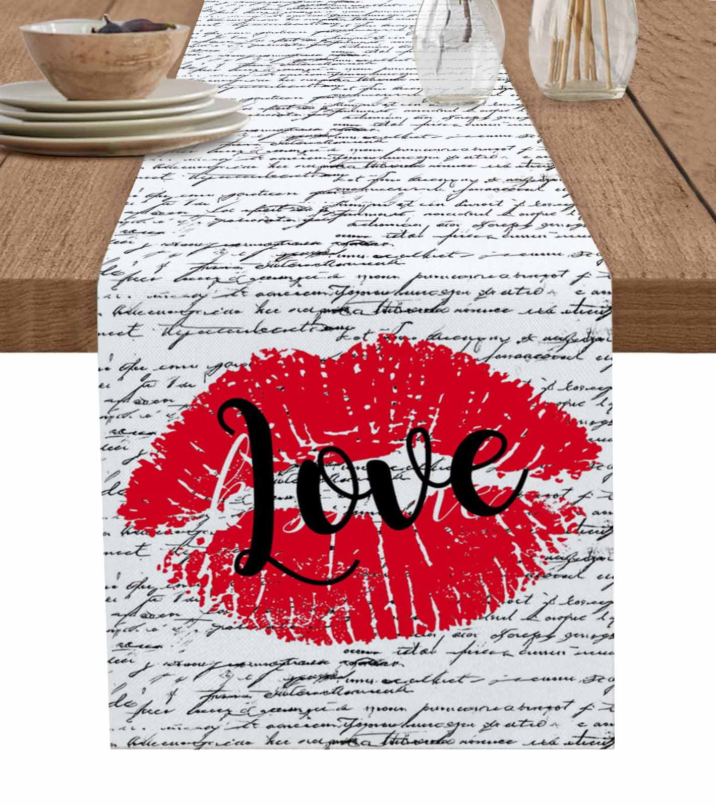 Red Lips Table Runner 72 Inches, Modern Romantic Abstract Retro ...
