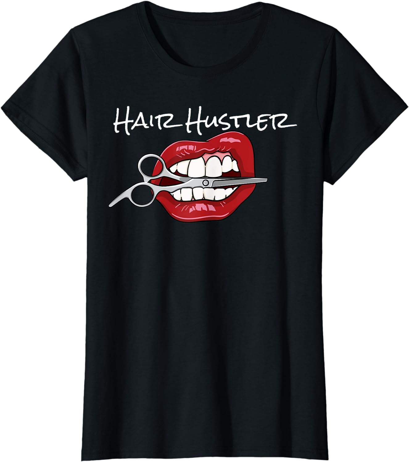 Red Lips With Hairdresser Scissors Cool Hair Hustler T-Shirt - Walmart.com