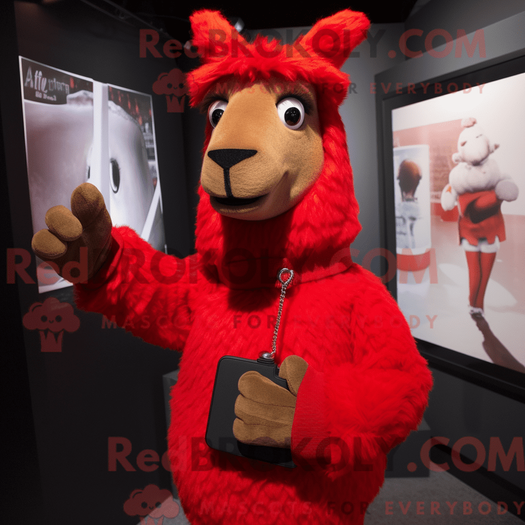 Red Llama REDBROKOLY mascot costume character dressed with a Sweater ...