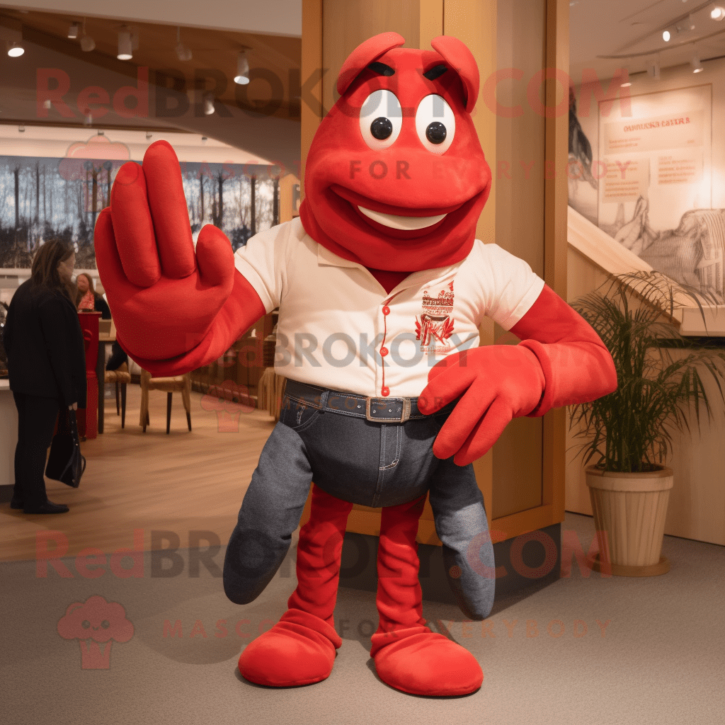 Red Lobster Bisque REDBROKOLY mascot costume character dressed with a ...