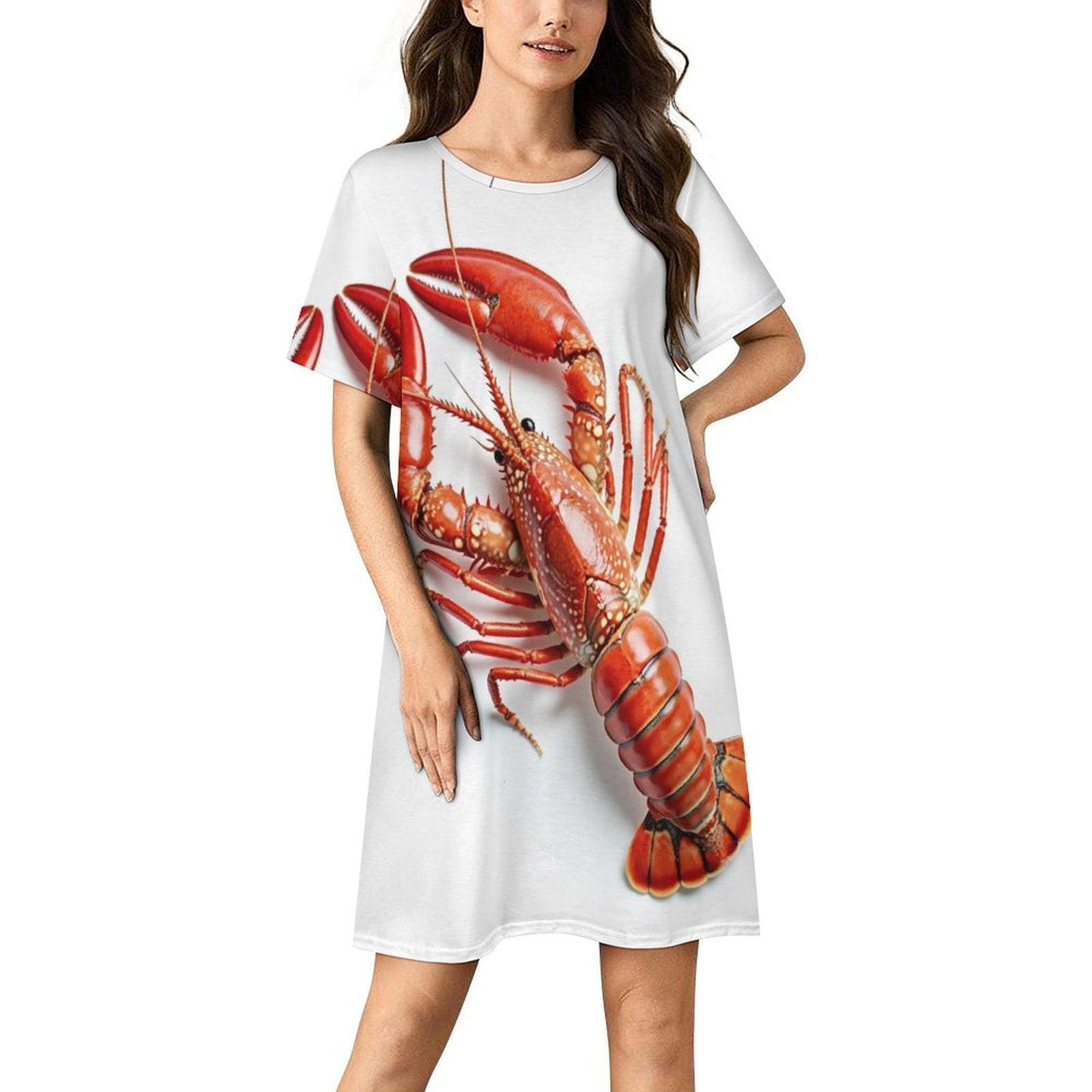 Red Lobster Close-Up Women Nightgown Sleepwear Short Sleeves For ...