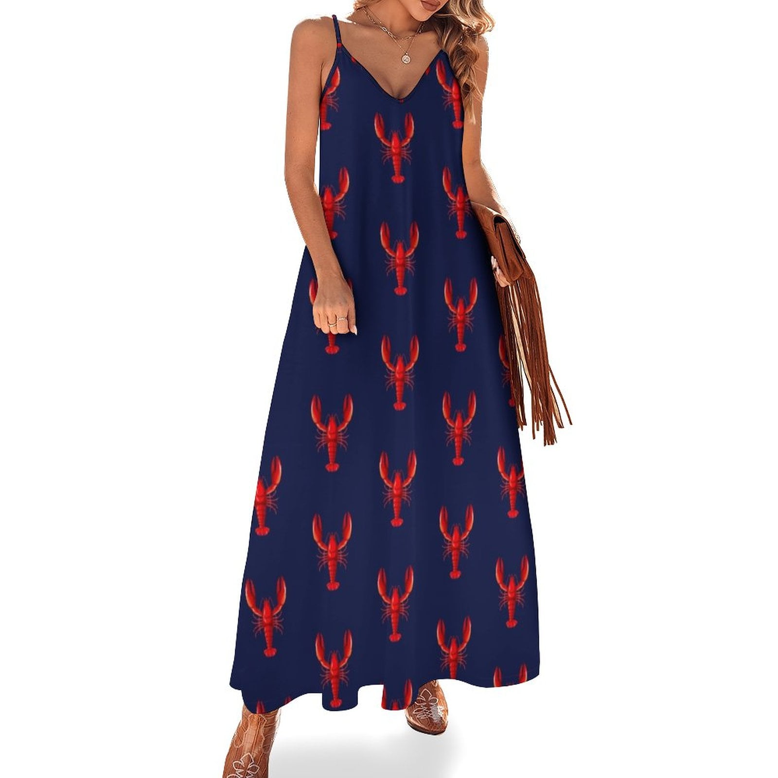 Red Lobster Crustacean Shell Pattern Sleeveless Dress Long dress Summer ...