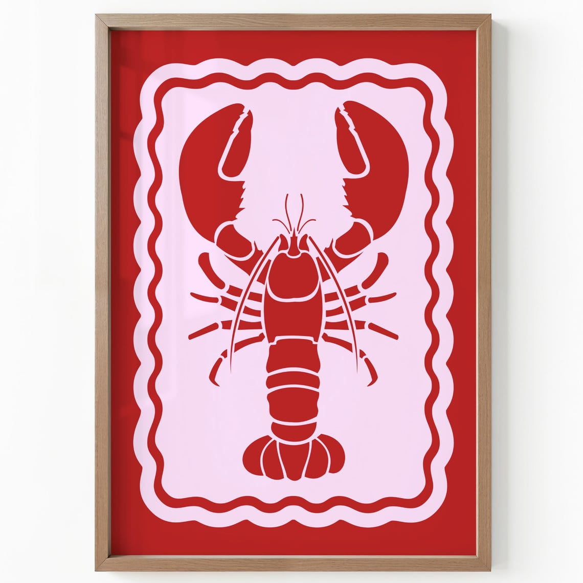 Red Lobster Print, Aragosta Italian Poster, Wavy Border Aesthetic, Seafood Kitchen Wall Art ...