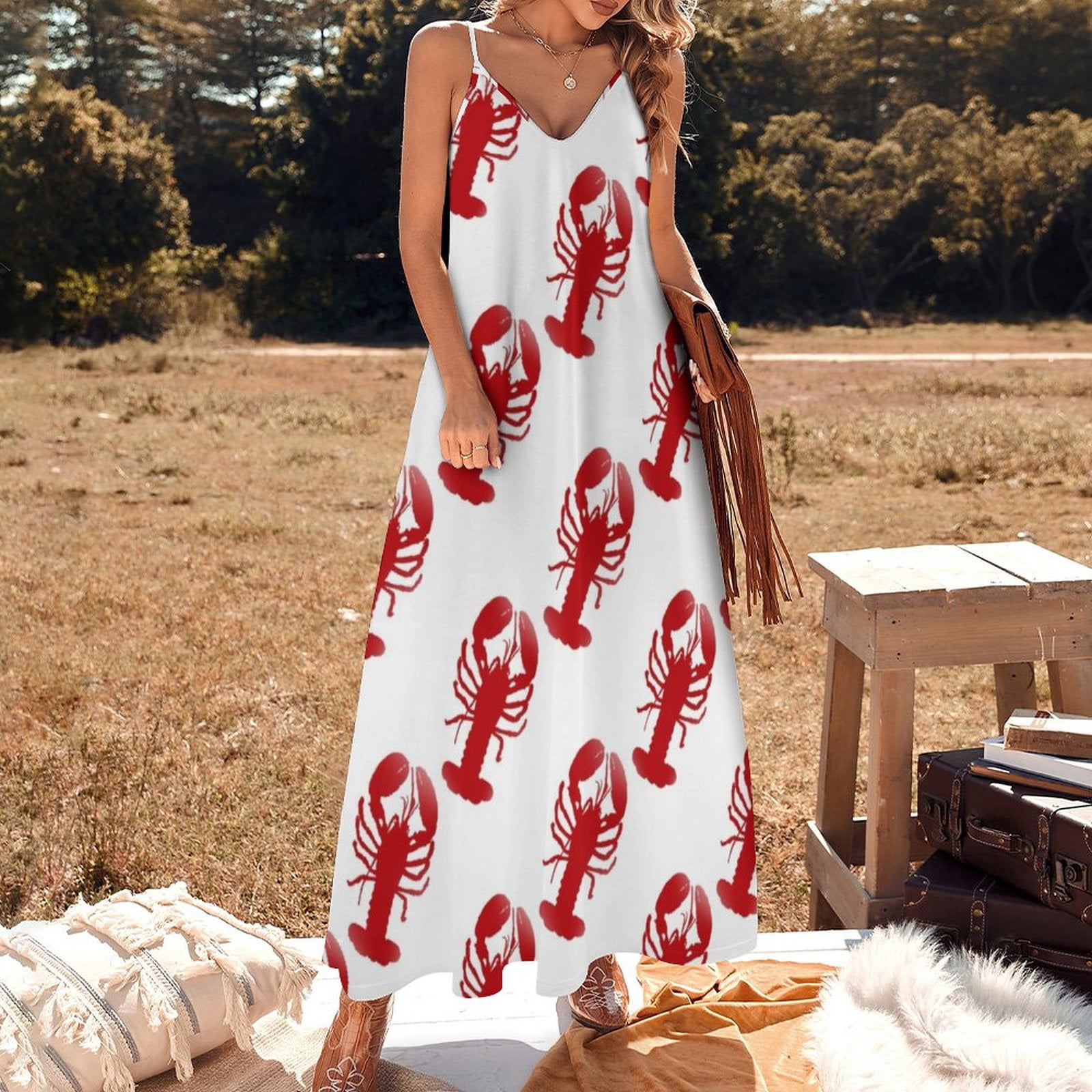 Red Lobster Repeating Pattern Sleeveless Dress dresses for woman ...
