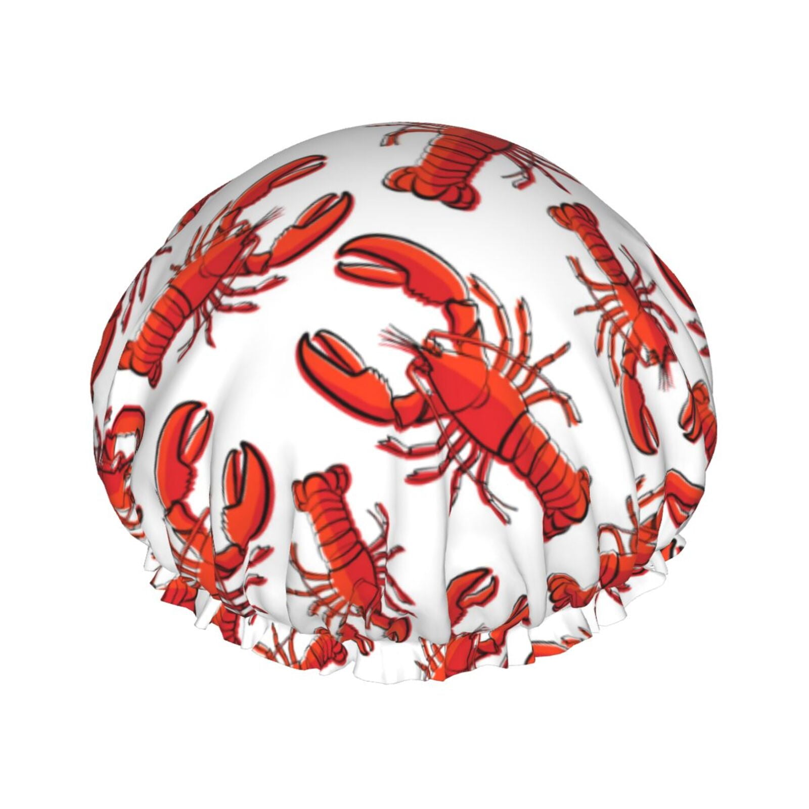 Red Lobster print Shower Cap for Women, Double Waterproof Layers Shower ...