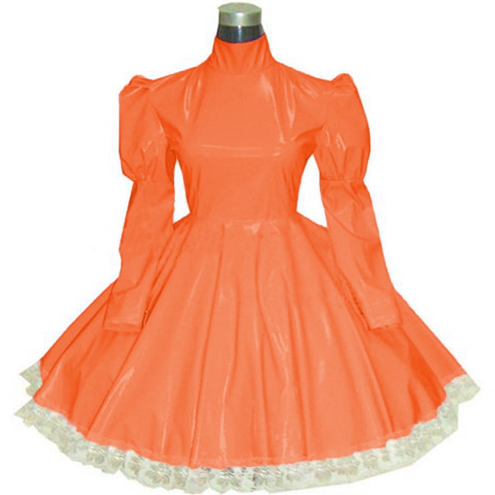 Red Lolita Dress Shiny PVC Punk Gothic Dresses Maid Fancy Dress ...