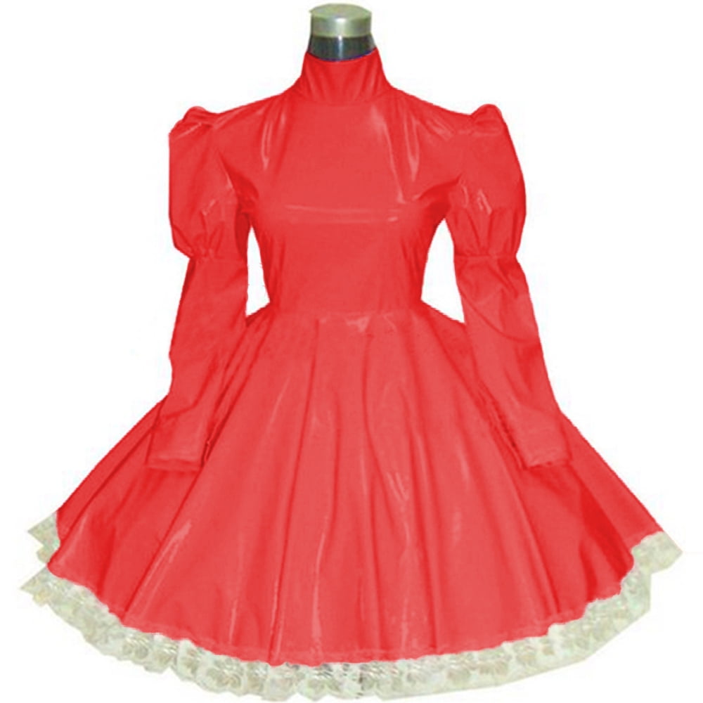 Red Lolita Dress Shiny PVC Punk Gothic Dresses Maid Fancy Dress ...