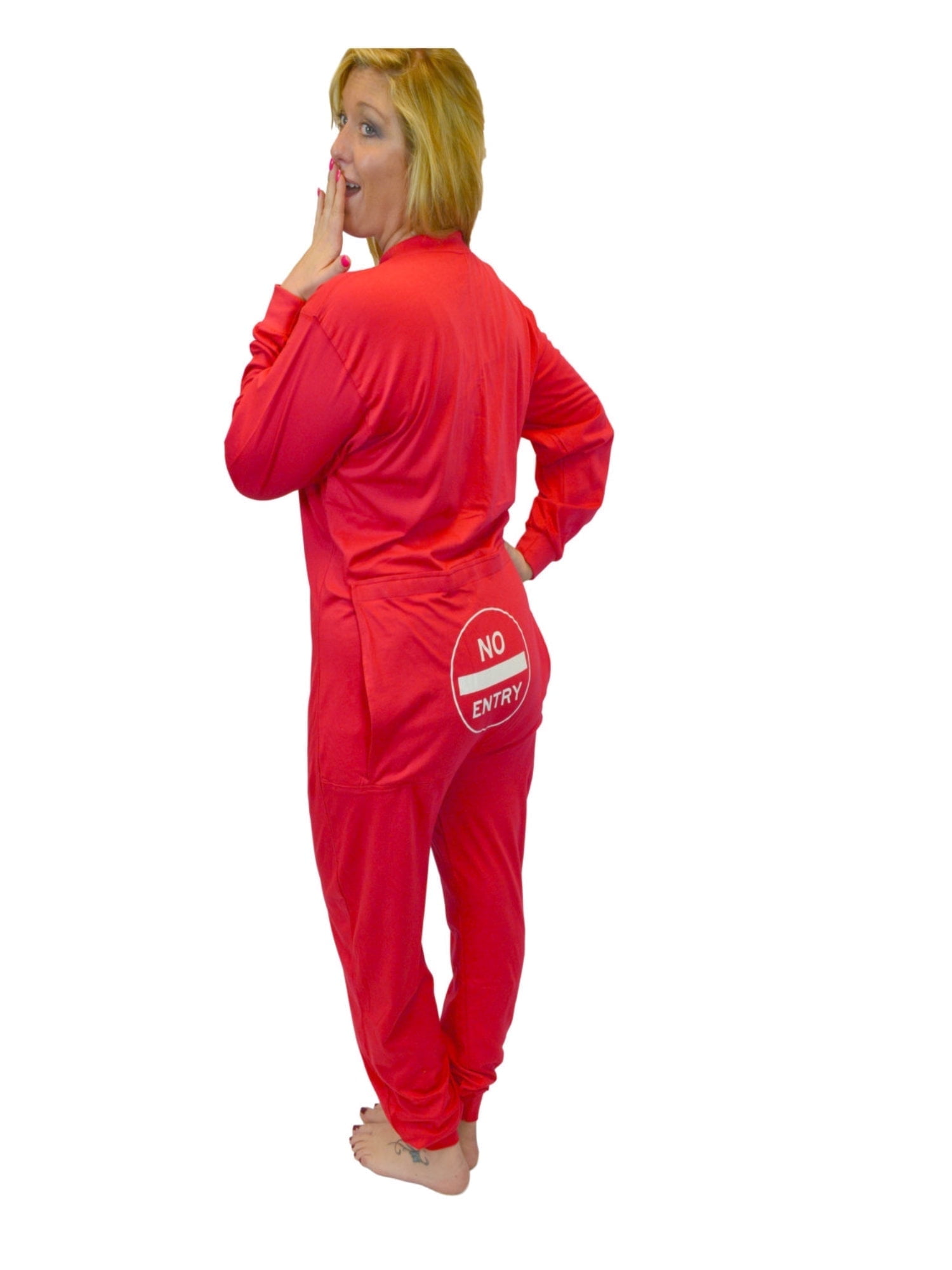 Union Suit Red Long Johns Pajamas with Funny Rear Flap "No Entry ...