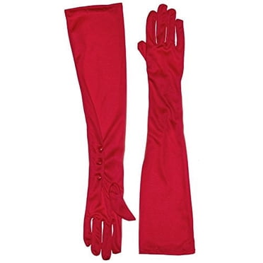 SeasonsTrading Red Satin Gloves (Opera Length) - Wedding, Prom, Party ...