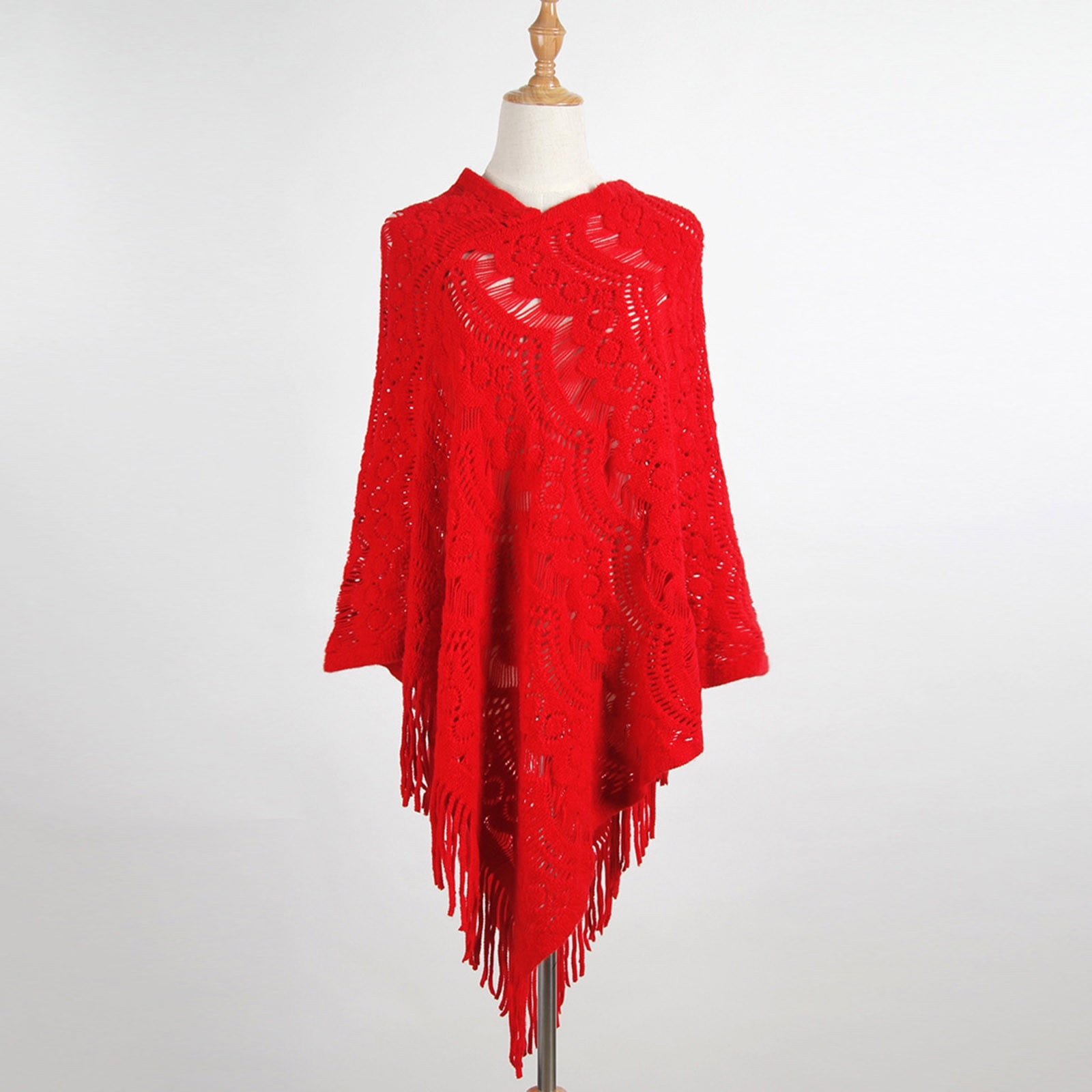Red Long Sweaters Women Mid Length Crochet Hollow Irregular Tassel ...