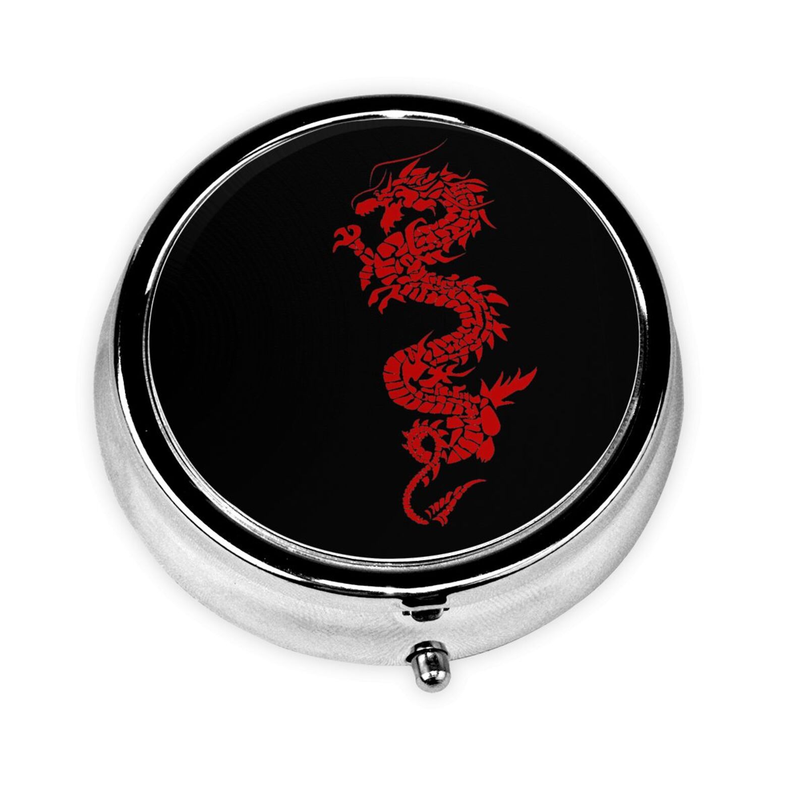 Red-Loongs-Dragon Round Pill Box Small Pill Case For Purse Pocket ...