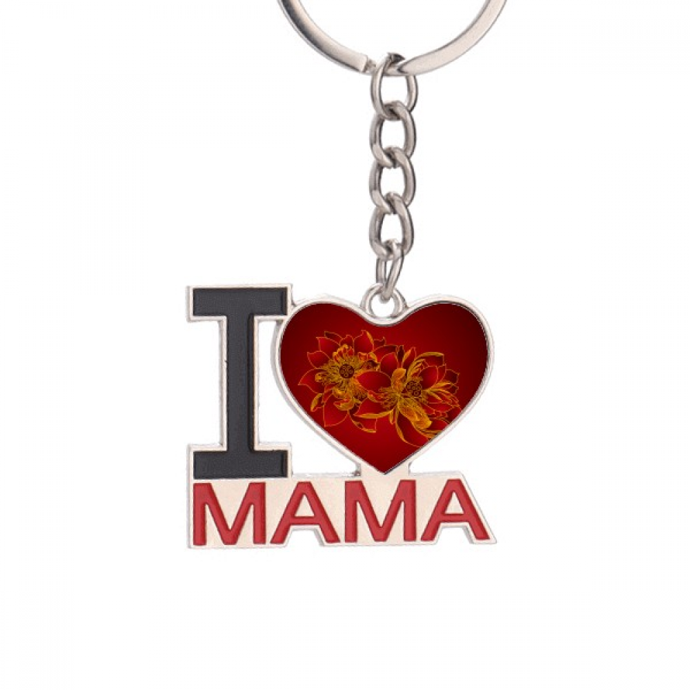 Red Lotus Flower Lotus Flower Keychain Metal Keyring Holder Love MAMA ...