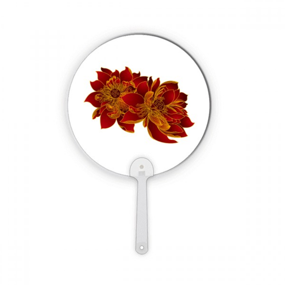 Red Lotus Flower Lotus Flower Plastic Round Handheld Fan Decorations ...