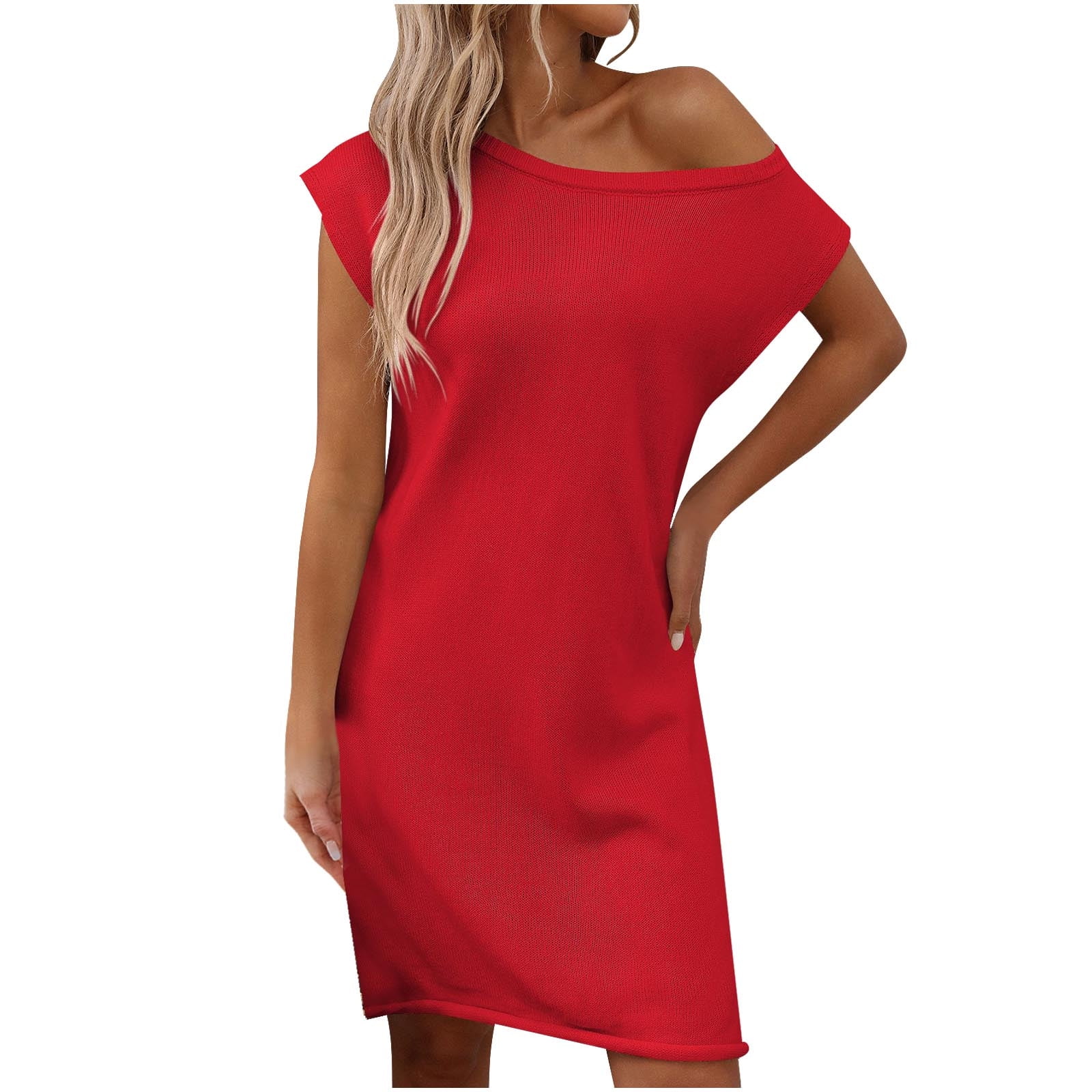 Red Lounge Dresses for Women Fall Summer Short Sleeve Off The One ...
