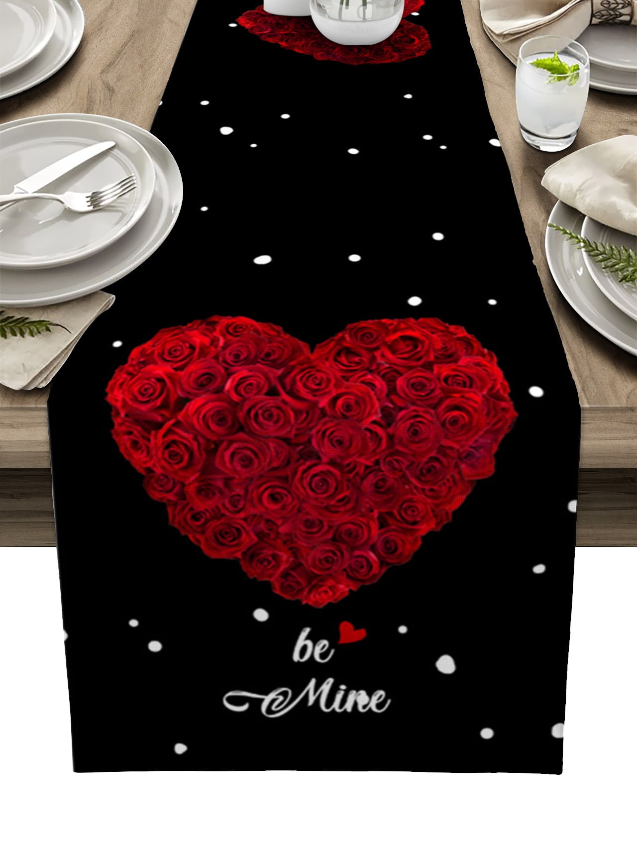 Red Love Black Background Table Runner Luxury Hotel Wedding Decor Table ...