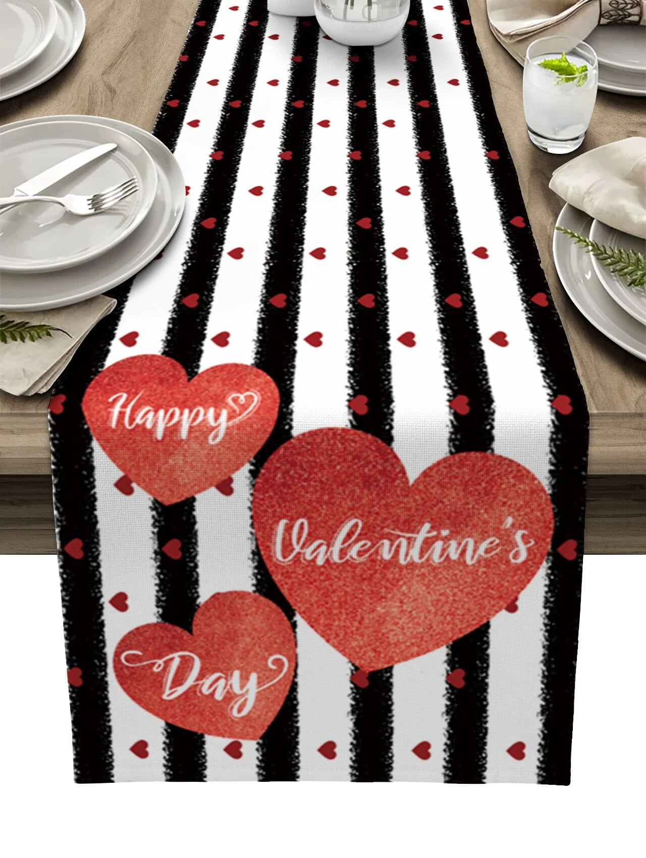 Red Love Black Background Table Runner Luxury Hotel Wedding Decor Table ...