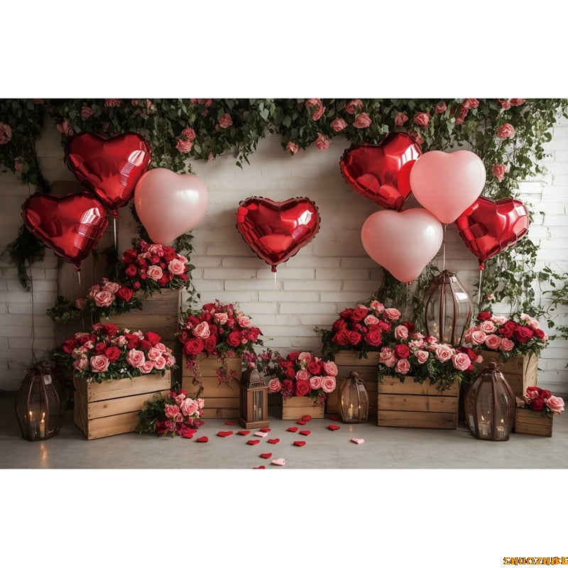 Red Love Heart Balloons Valtine’s Day Photography Background Pink Rose ...