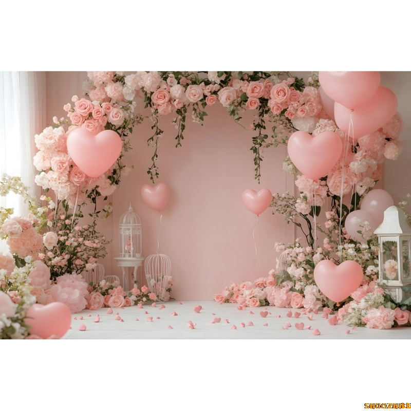 Red Love Heart Balloons Valtine’s Day Photography Background Pink Rose ...