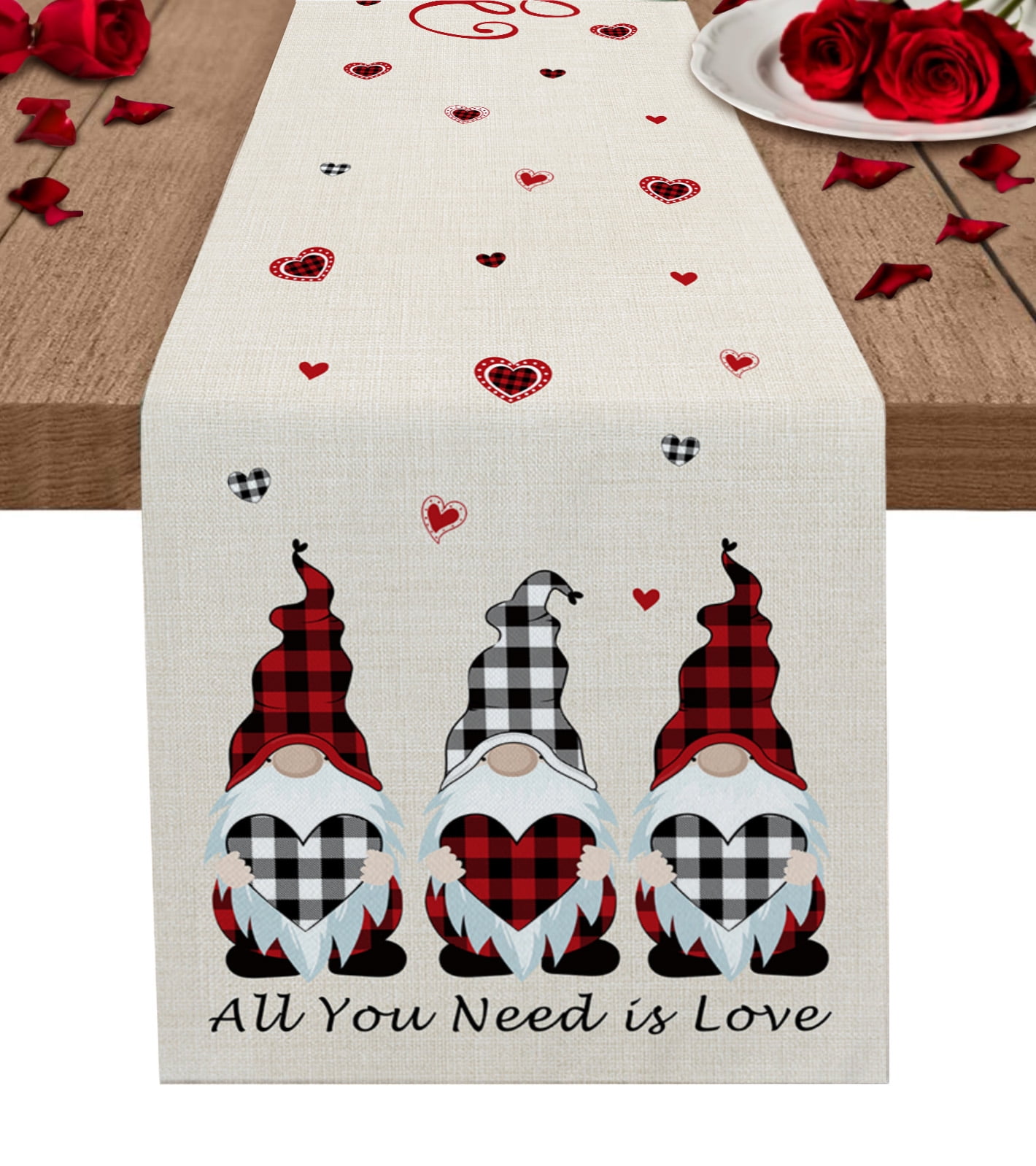 Red Love Heart Black And White Plaid Table Runner Luxury Wedding r ...