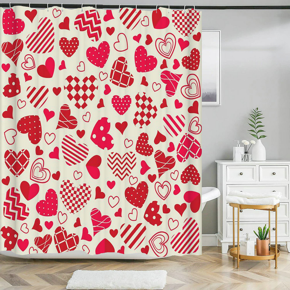 Red Love Heart Shower Curtain Printed Modern Nordic Minimalist Valtine ...