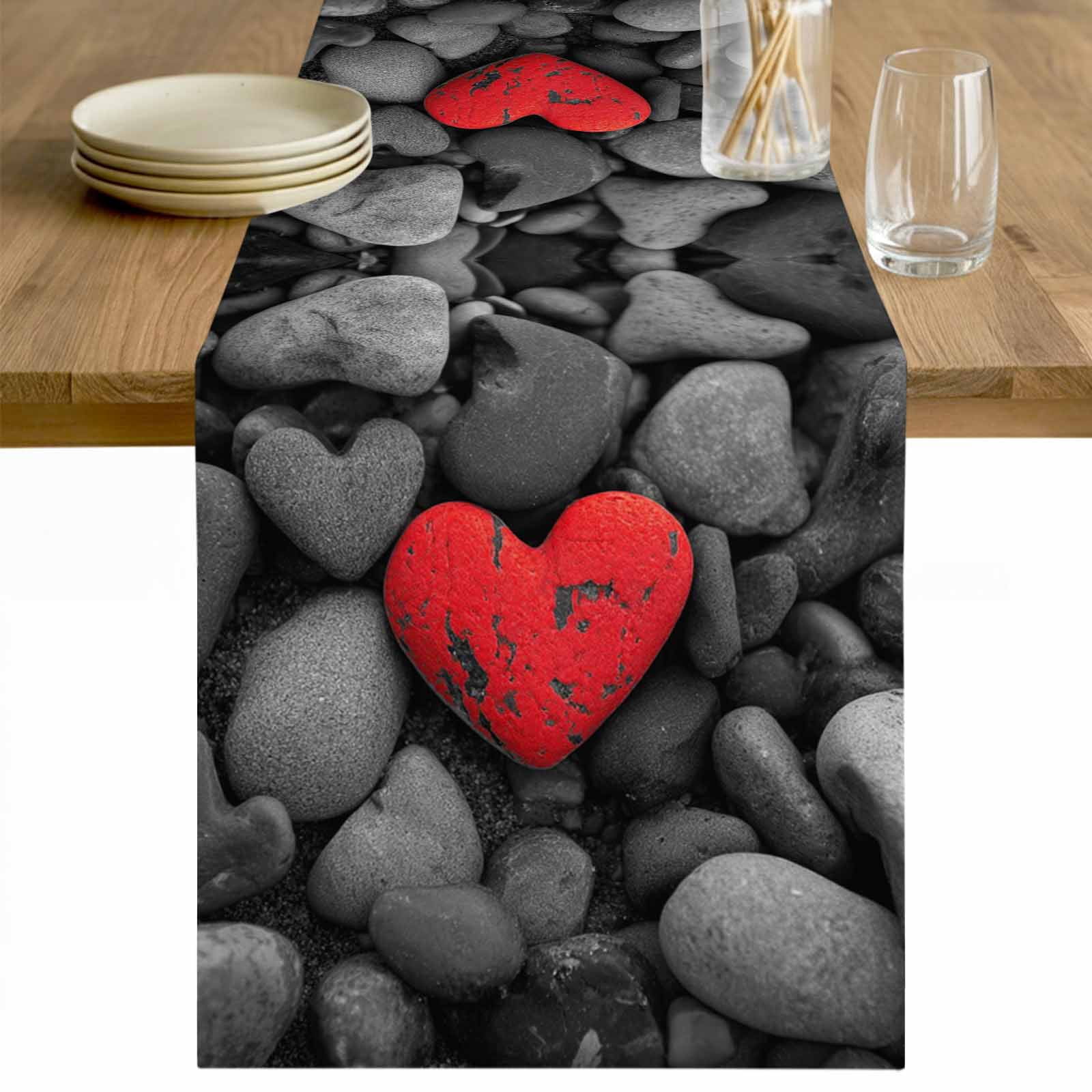 Red Love Heart Stone Table Runner - 60 Inch Long Mondern Abstract Art ...