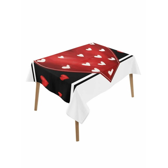 Red Love Heart Valentine Table Cloth, Red Black Love Heart Waterproof ...