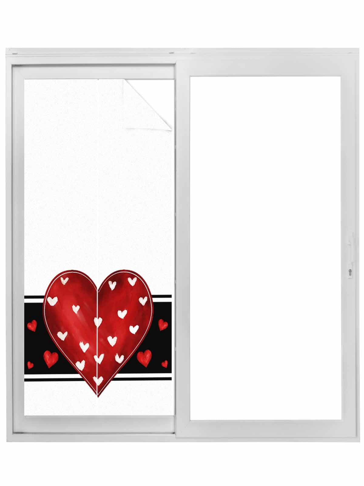 Red Love Heart Valentine Window Privacy Film, Red Black Love Heart ...