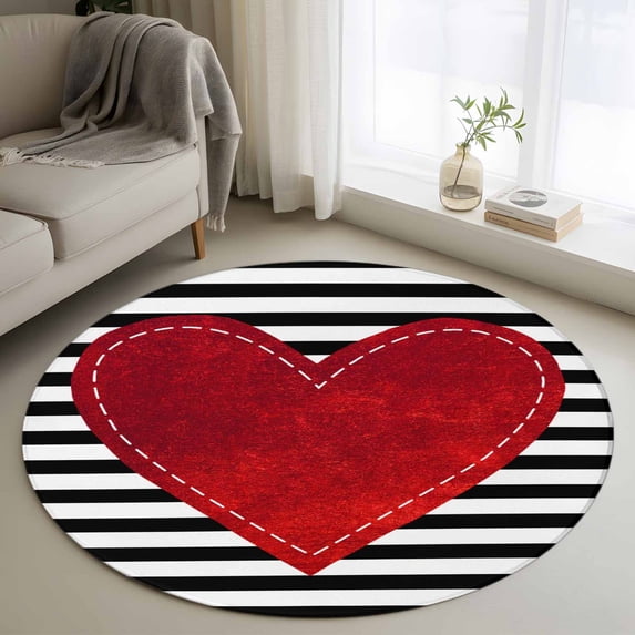 Red Love Heart Valentine's Day Round Area Rug 4 FT, Non Slip Indoor ...