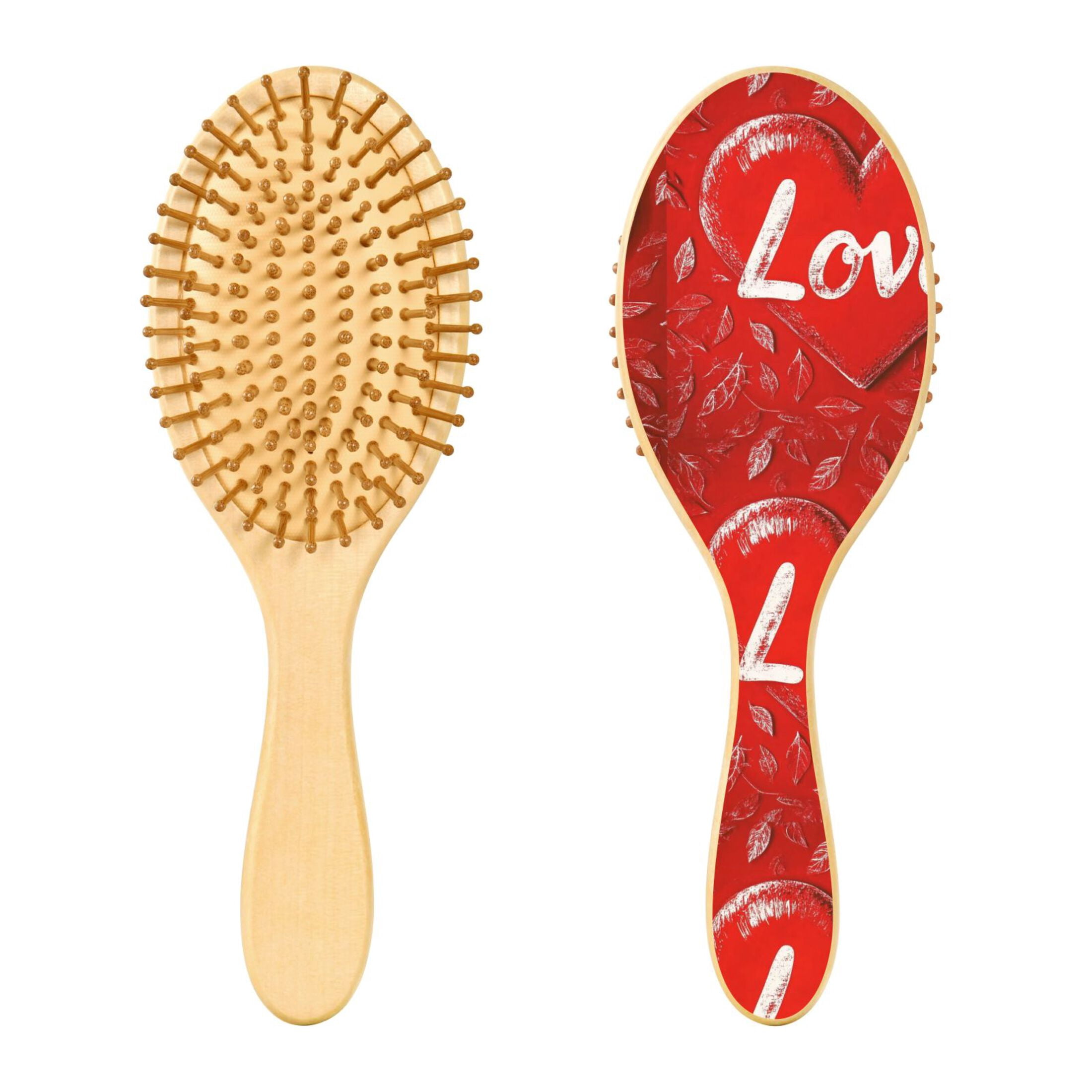 Red Love Heart Wooden Hair Brush Natural Detangling Brush with ...