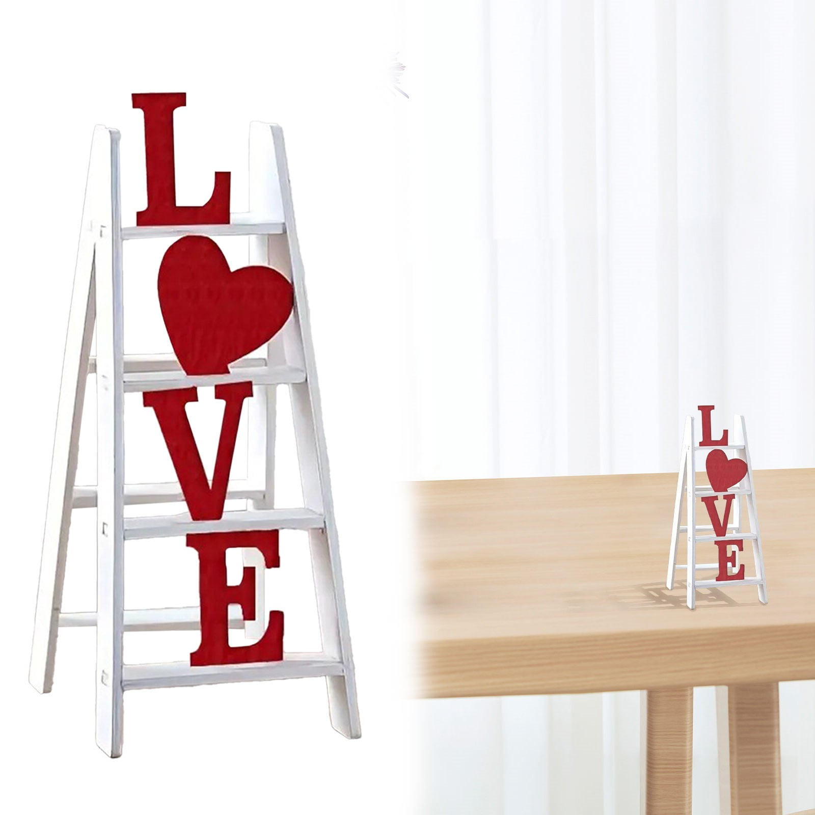 Red Love Ladder with Big Heart, Wooden Sign Ornaments Valentines Day ...