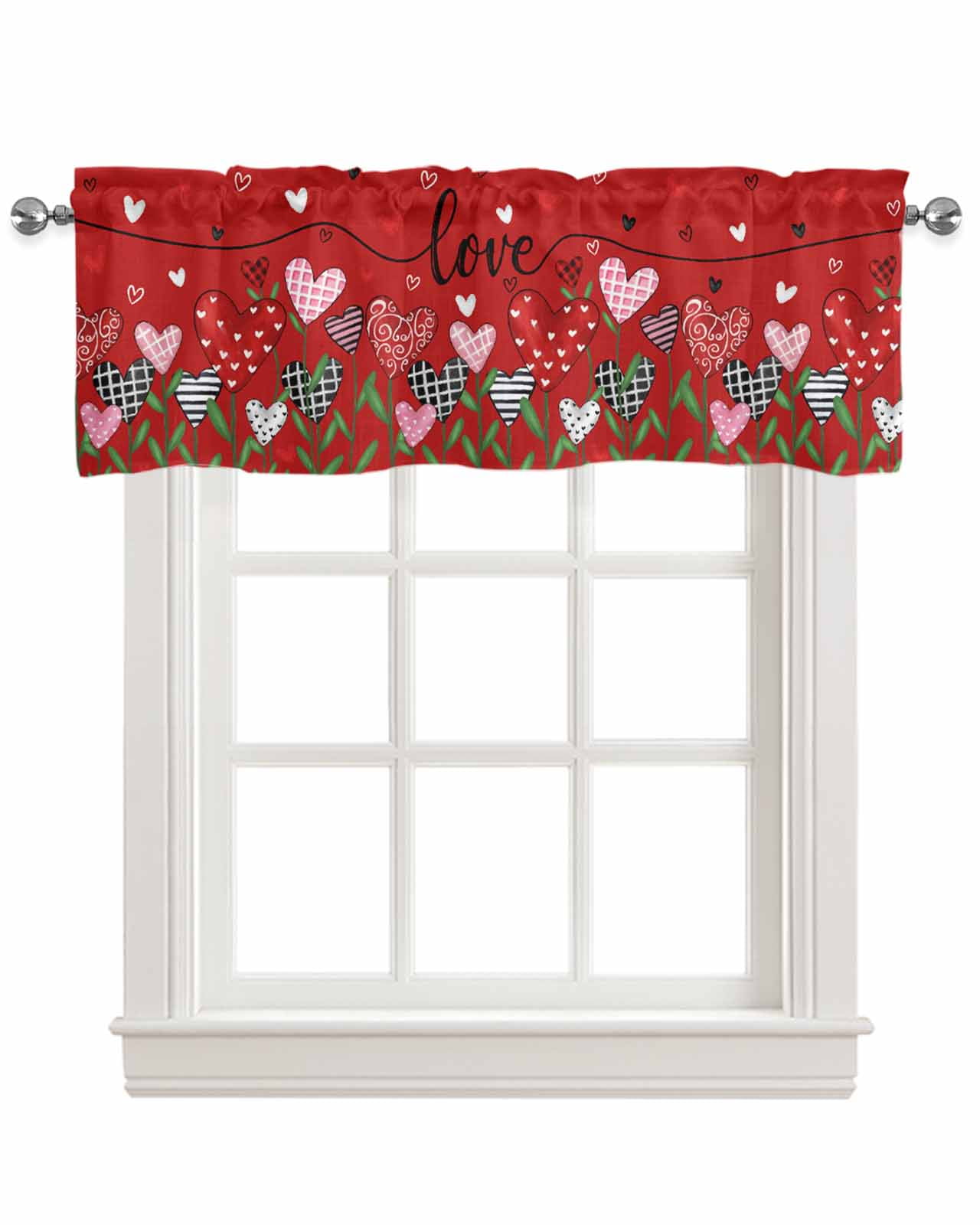 Red Love Linen Curtain Valance for Bedroom/Bathroom/Kitchen/Office ...