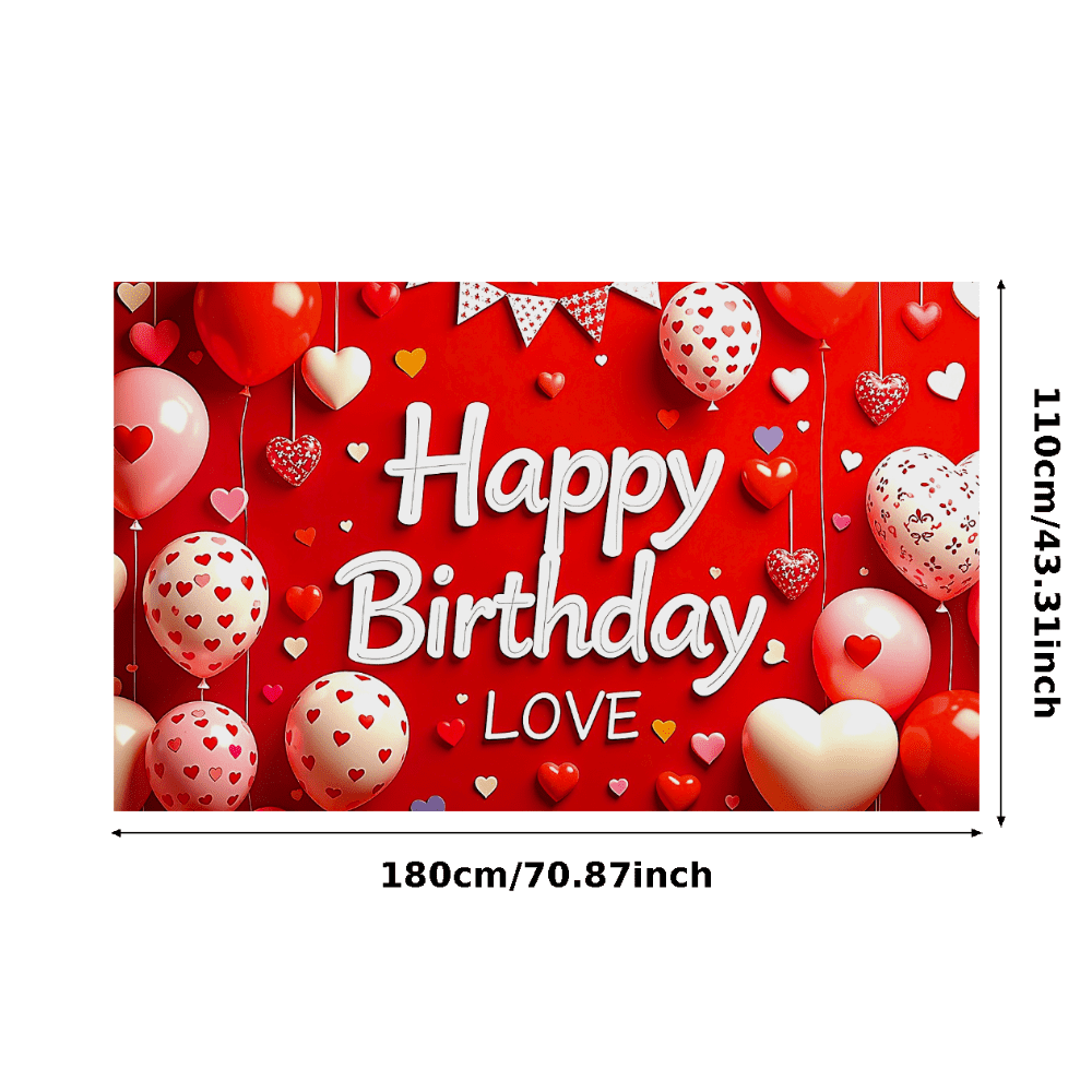 Red Love Themed Happy Birthday Banner with Heart Balloons and ...