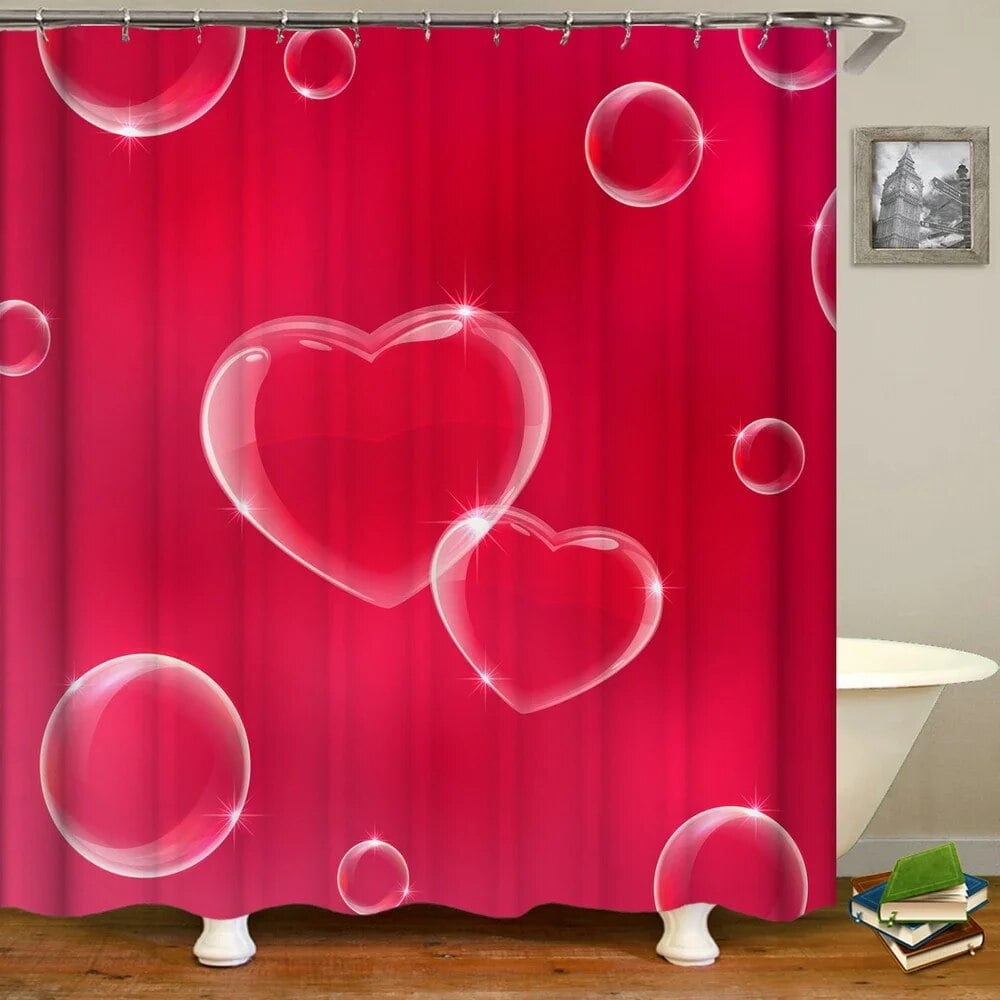 Red Love Valentines Day Printed Bathroom Shower Curtain Large