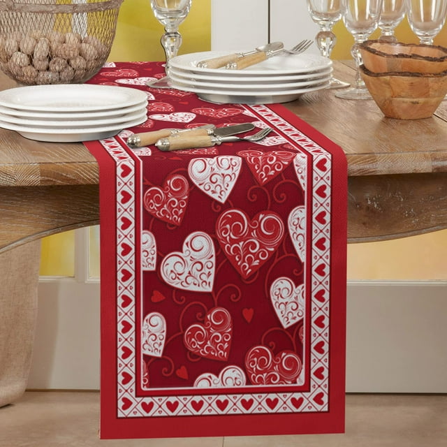 Red Love Valentine's Day Table Runner, Anniversary Wedding Kitchen ...