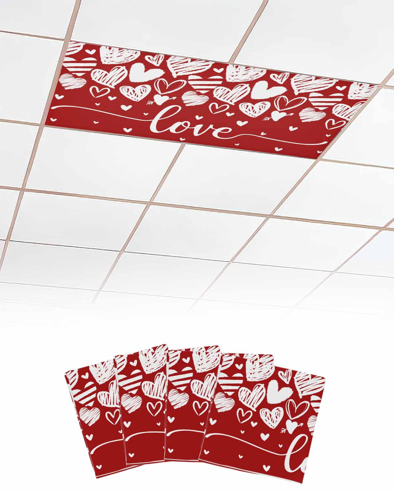 Red Love Valentines Fluorescent Light Covers for Ceiling Lights 4x2 ...