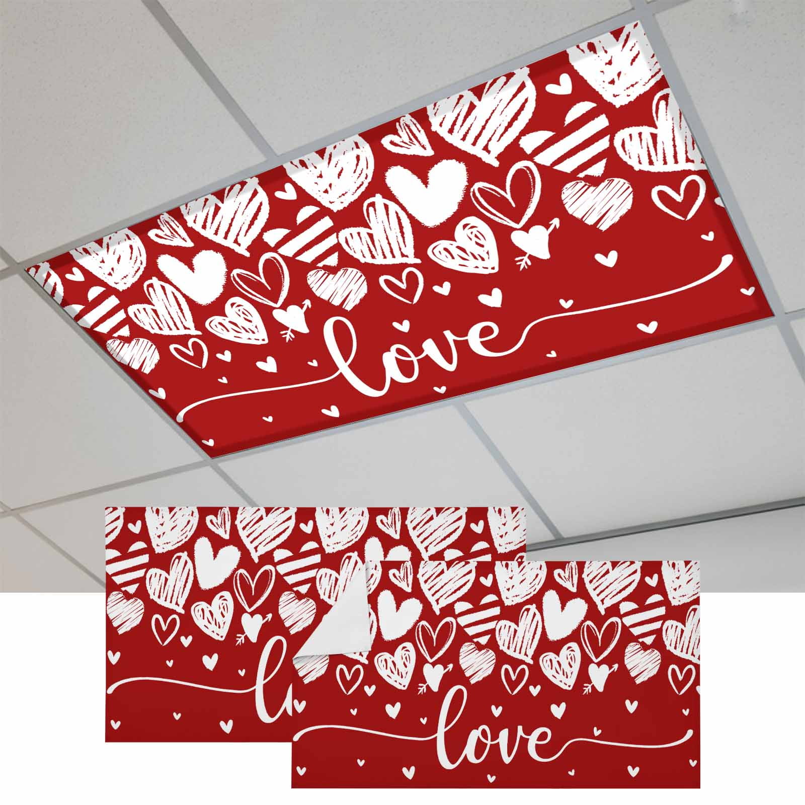 Red Love Valentines Fluorescent Light Covers, White Love Heart Magnetic ...