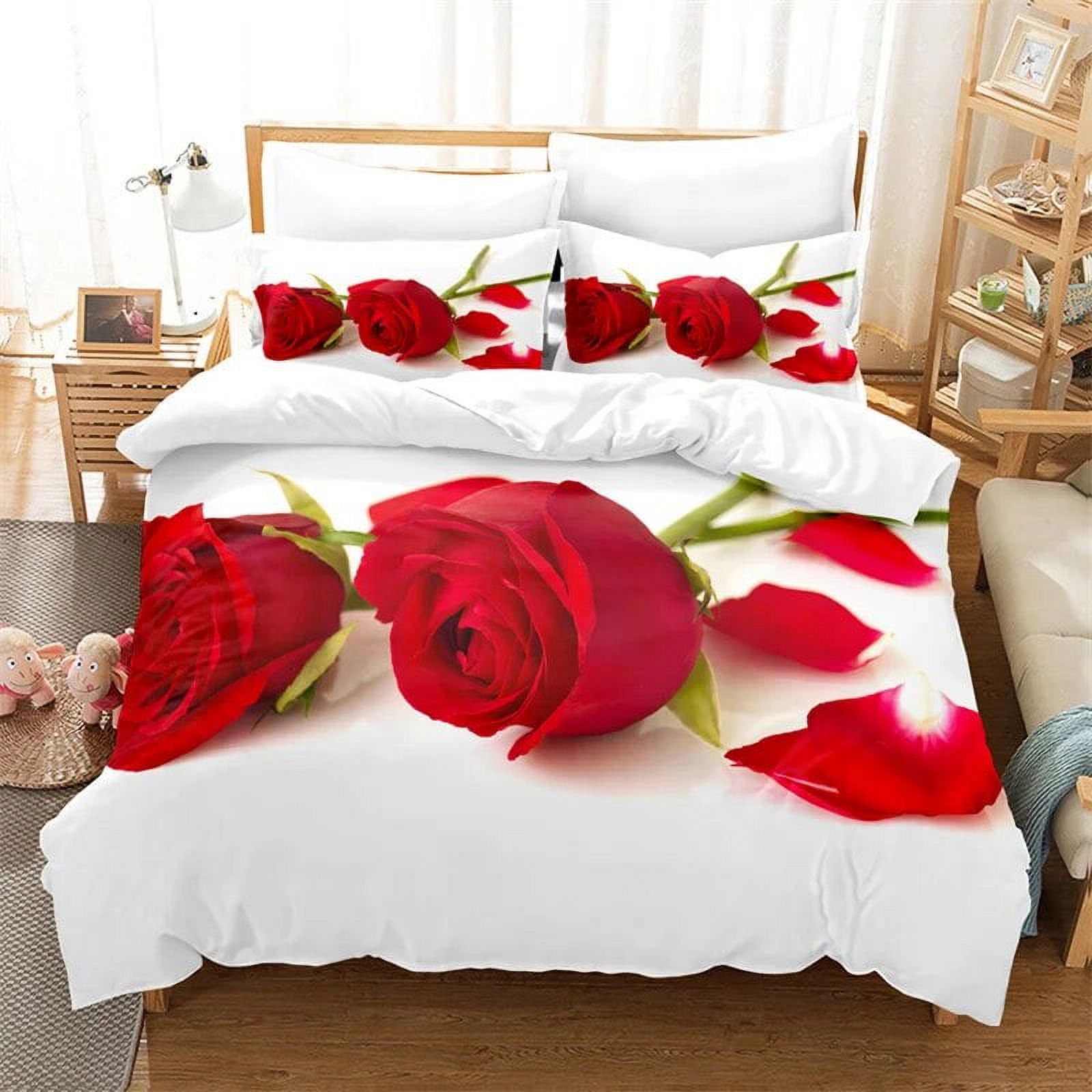 Red Luxury Rose Bedding Bedroom Flower Duvet Cover Bedding Set King
